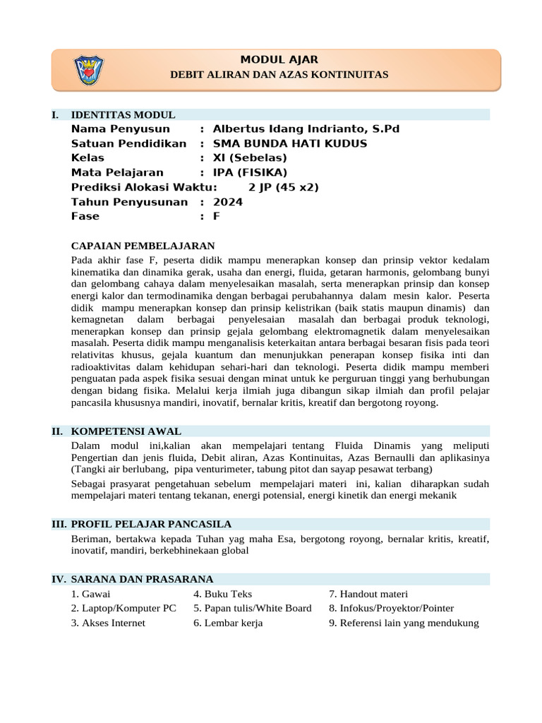 Modul Fisika F11 - Fluida Dinamis TUGAS | PDF