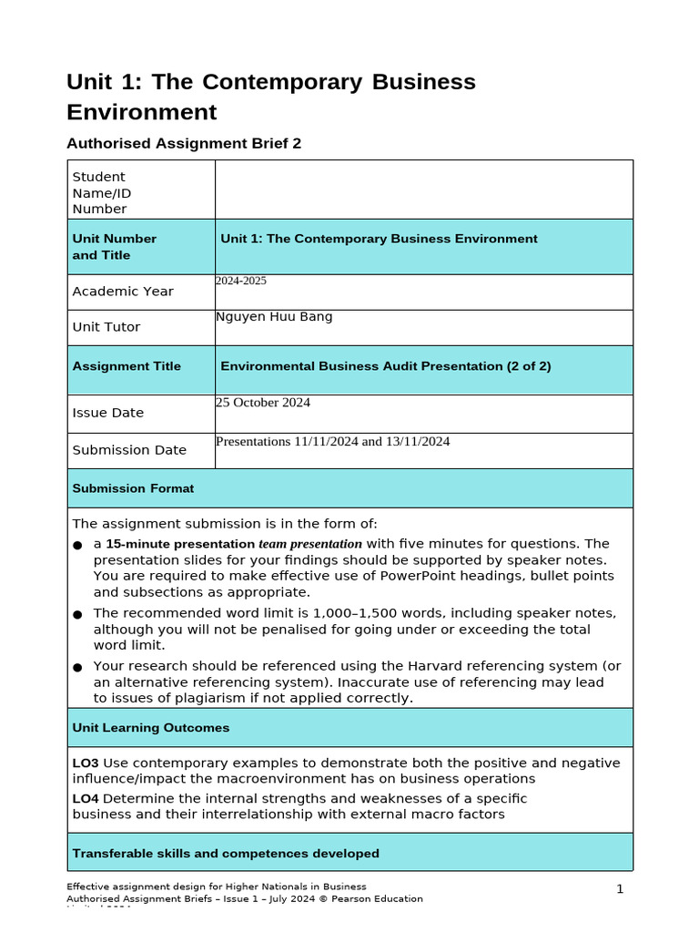 Unit1 The Contemporary Business Environment Assignment 2 Brief - ASM2 | PDF | Swot Analysis ...