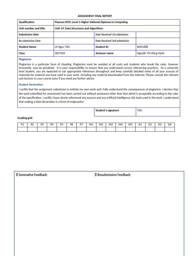 ASM - PART1 - Data Structures and Algorithms - SE07204 - LE - NGOC - TIEN - BH01688 | PDF ...