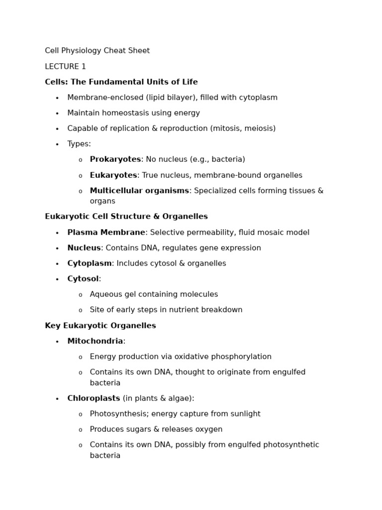 Cell Physiology Overview & Key Concepts | PDF | Cell (Biology ...