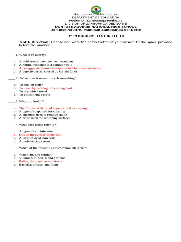 3rd Quarter Exam in TLE 10 | PDF