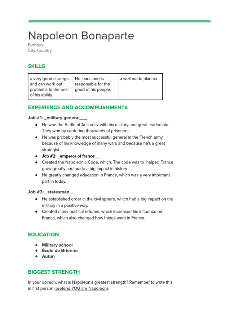 Napoleon Bonaparte: Achievements & Skills | PDF | Napoleon | Atlantic ...