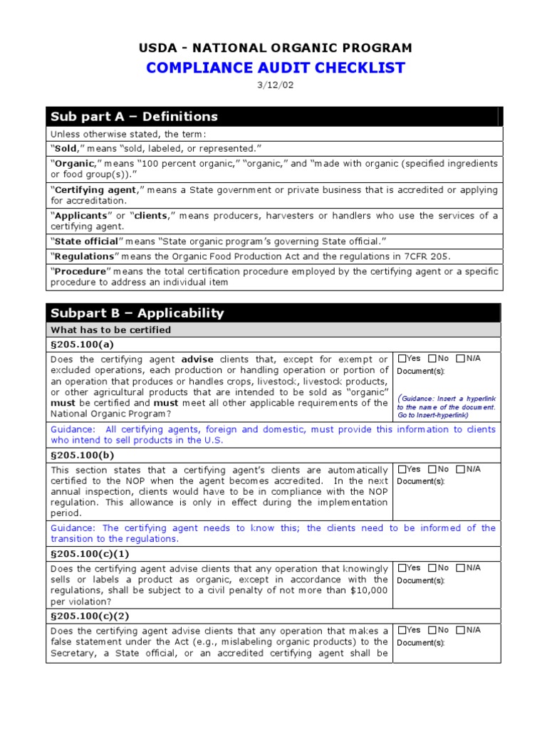 NOPEnglish Audit Checklist COMEX | PDF | Organic Farming | Agriculture