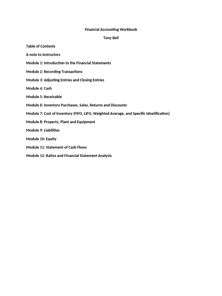 Financial Accounting Workbook Overview | PDF | Debits And Credits ...