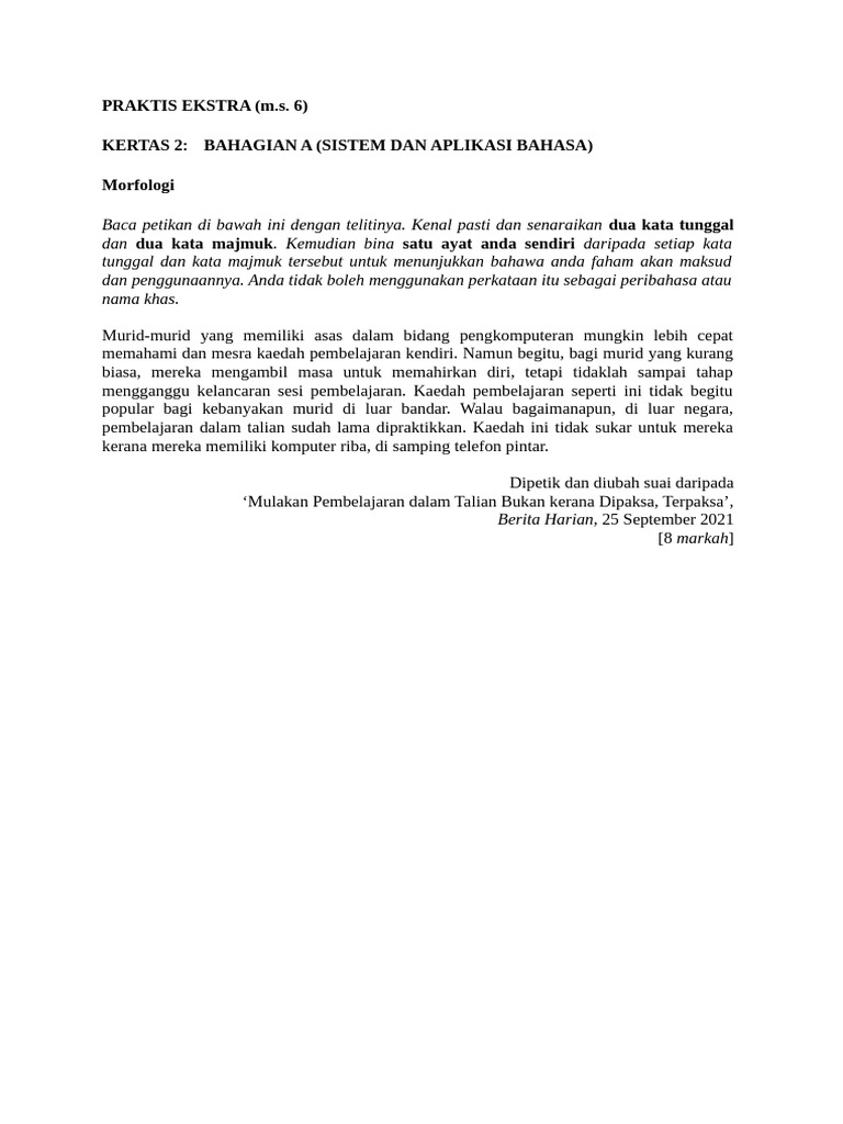 Tingkatan 4 Tema 1 (M.s. 6) Praktis Ekstra | PDF