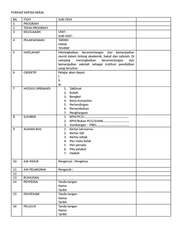 Format Kertas Kerja KPM | PDF