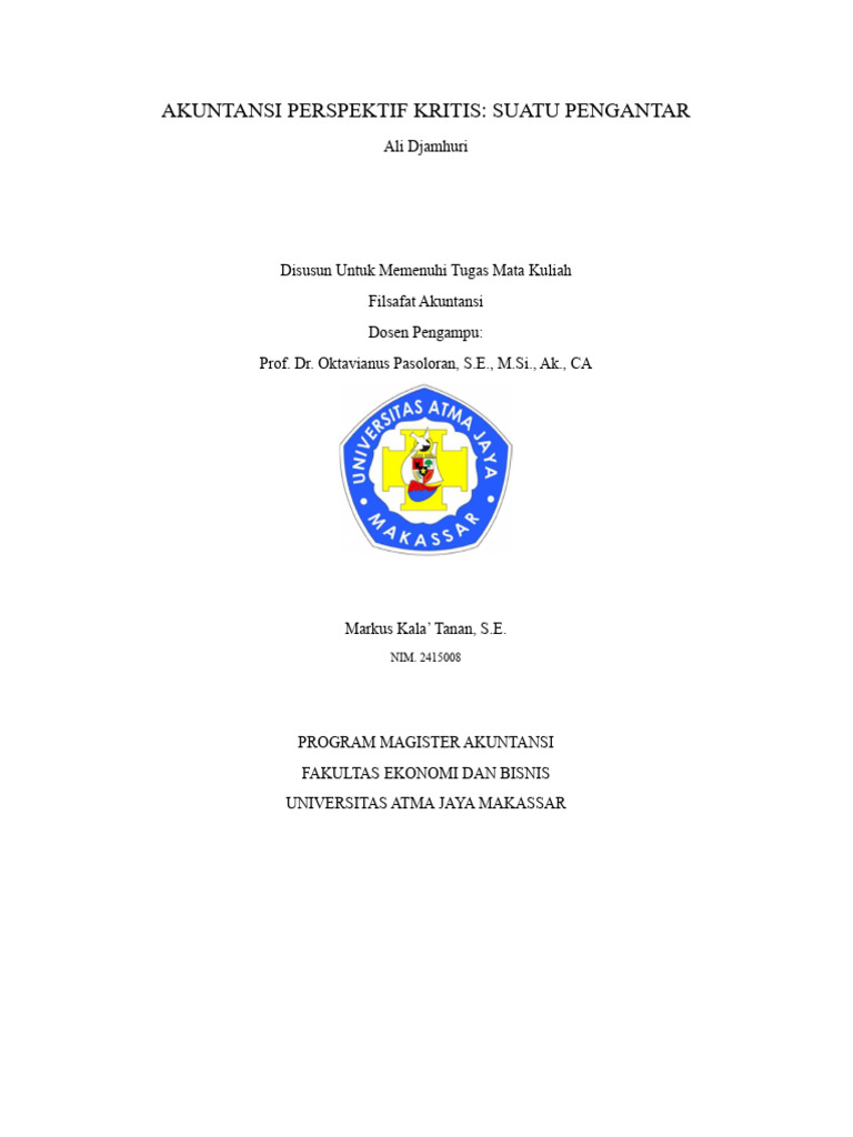 Akuntansi Persfektif Kritis (Ringkasan Tugas 4) | PDF