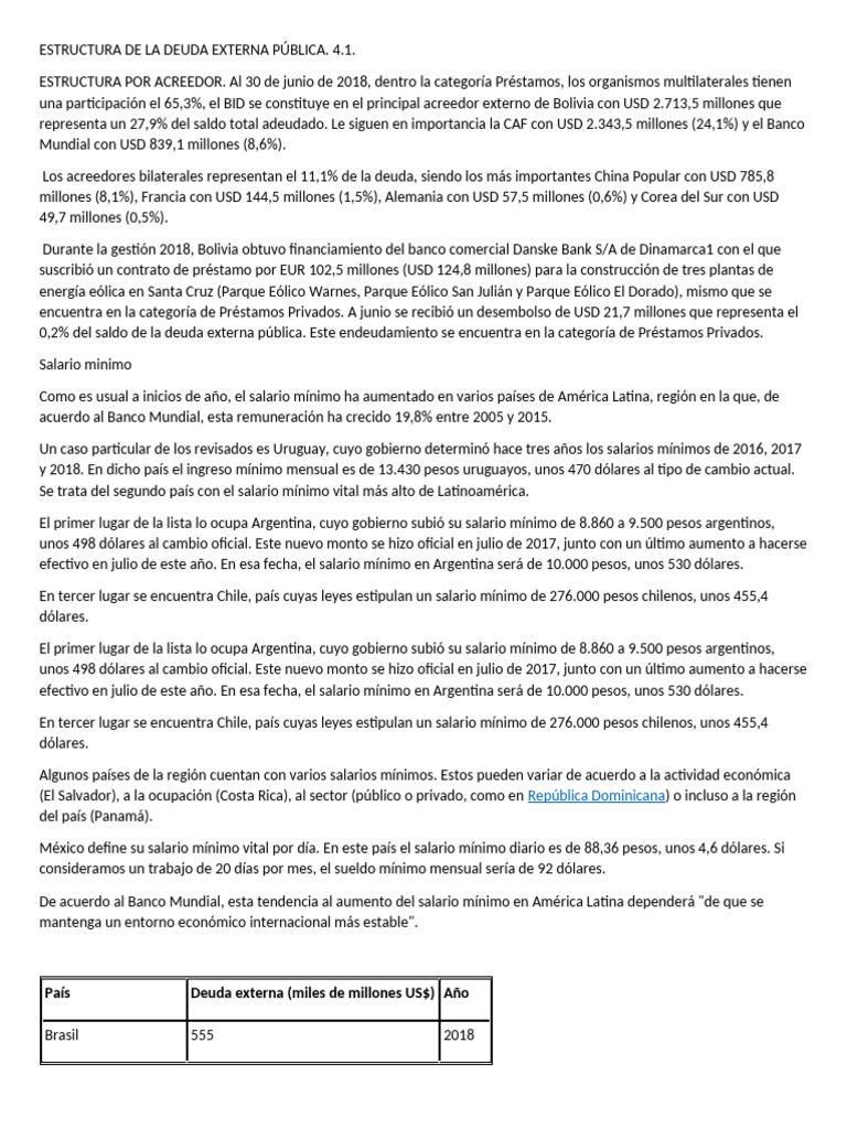 Estructura de La Deuda Externa Pública | PDF | Salario mínimo | Salario