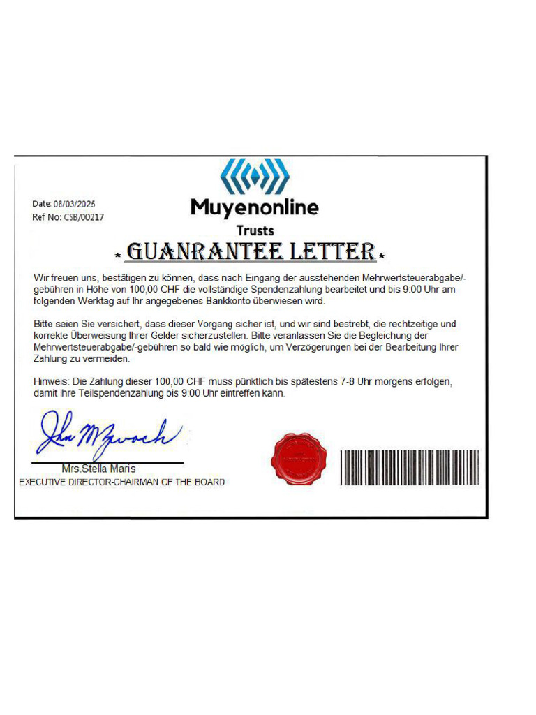 Guantee Letter LETTER (RENE FREI) | PDF