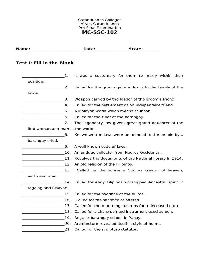 MC SSC 102 Pre Final Exam 1 | PDF