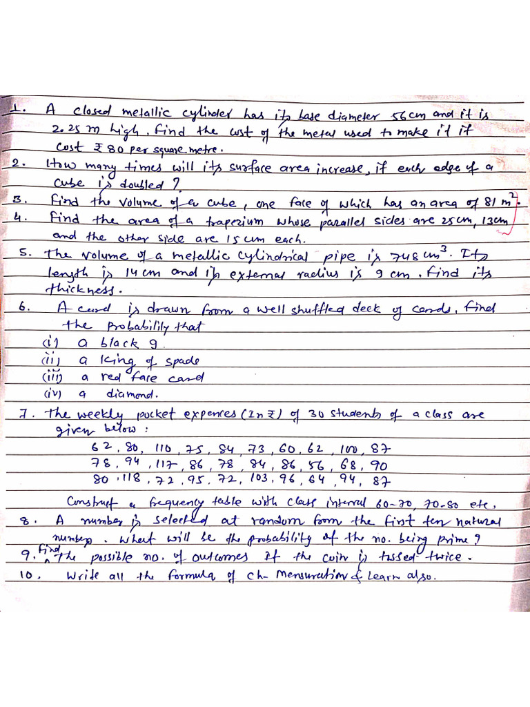 Practice Qs Class -VIII Subject-Maths-1 | PDF
