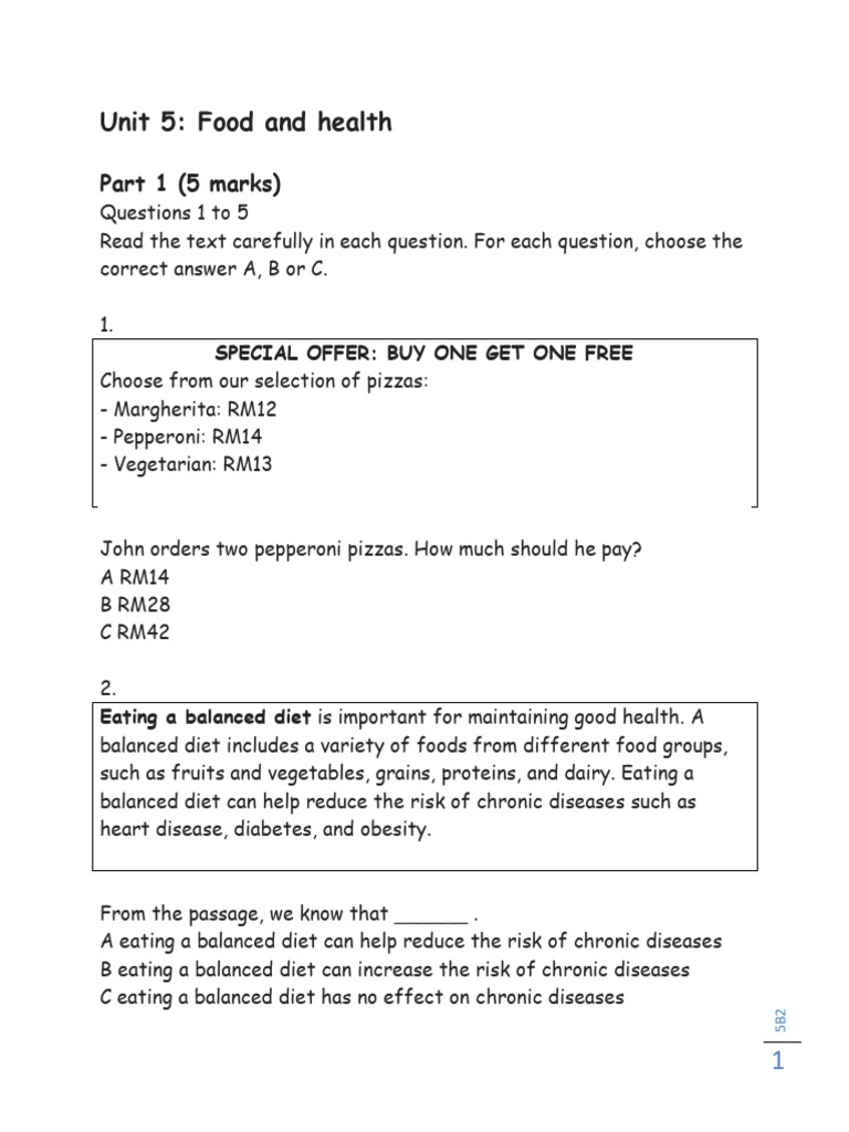 Unit 5: Food and Health: Part 1 (5 Marks) | PDF | Foods