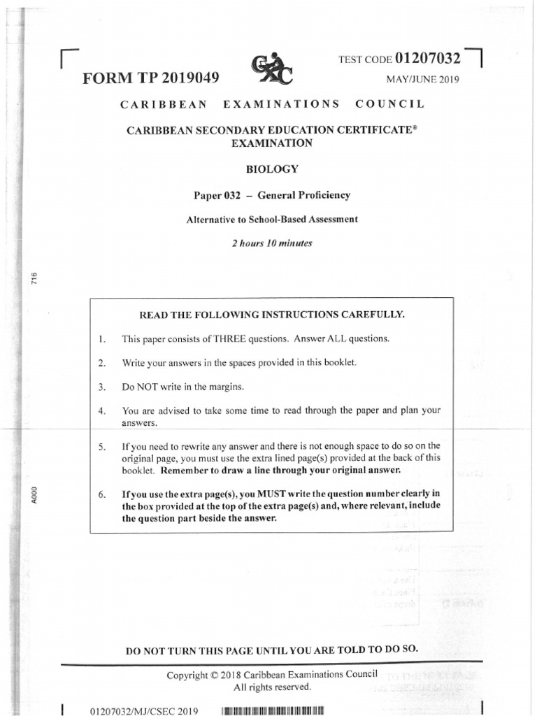 CSEC Biology 2019 Paper3 | PDF