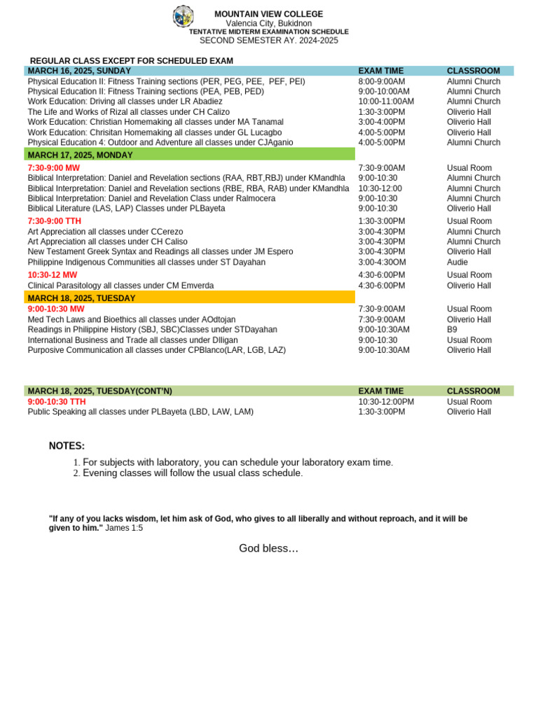 2nd Sem Midterm Exam Schedule | PDF | Ancient Literature | Religious Texts