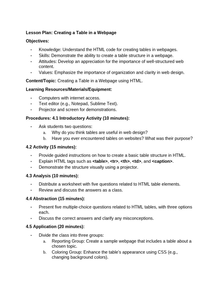 Q2 Creating A Table in A Webpage Using HTML | PDF | Html | Html Element