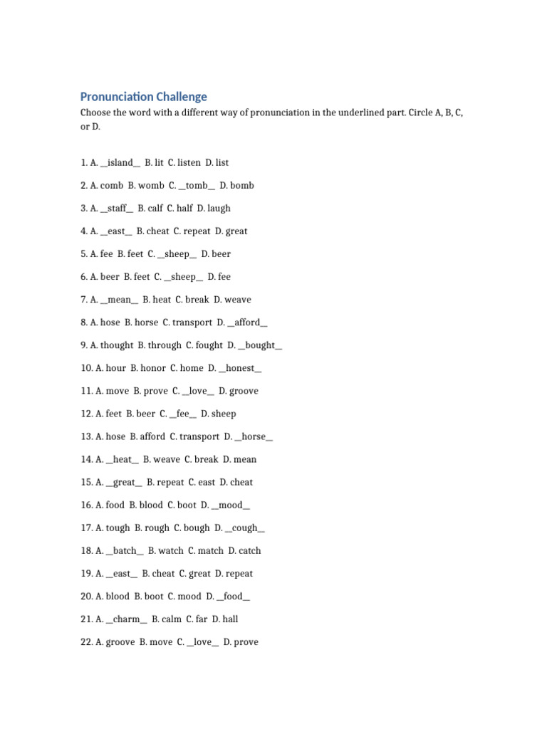 Pronunciation Challenge 200Q | PDF