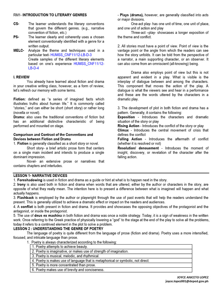 RM1- Introduction to Literary Genres | PDF | Poetry | Narrative