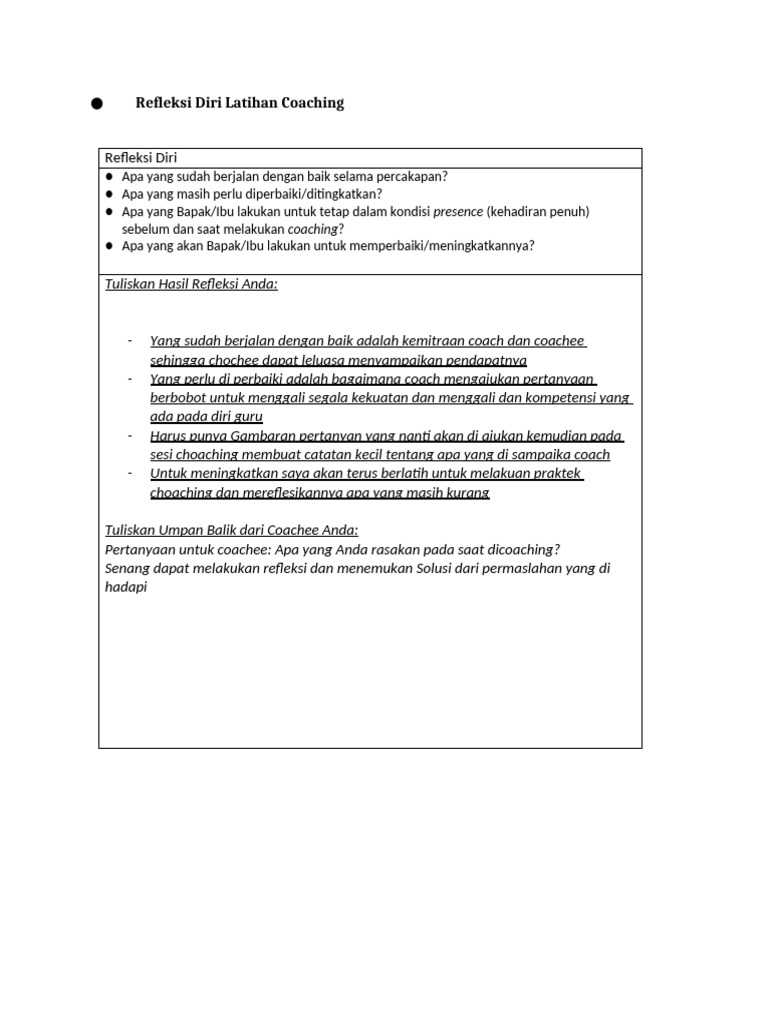 Refleksi Diri dalam Latihan Coaching | PDF