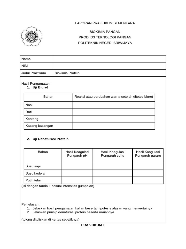 Jobsheet 2. Protein Dan Denaturasi Protein Pada Produk Pangan | PDF