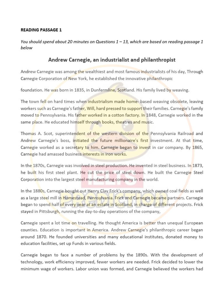 Andrew Carnegie: Industrialist and Philanthropist | PDF | Recipe ...