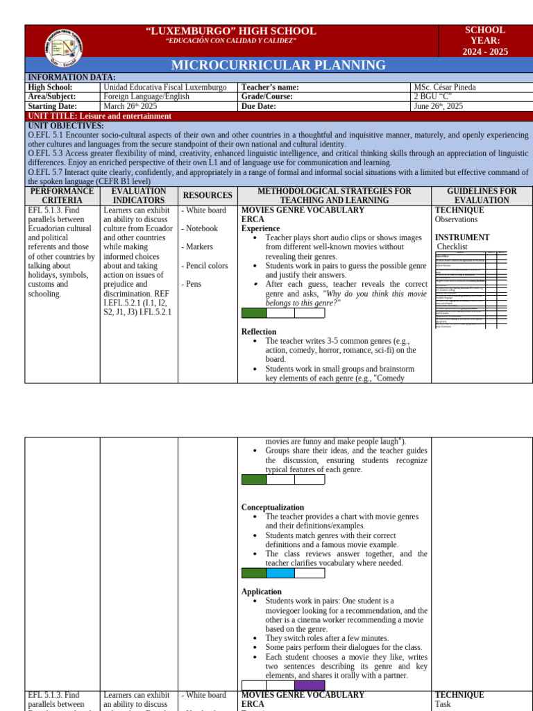 MICROCURRICULAR PLANNING 2do BGU 3 Term | PDF | Classroom | English As A Second Or Foreign Language
