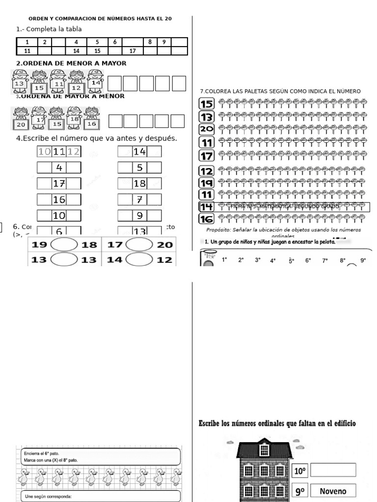Orden y Comparación de Números hasta 20 | PDF