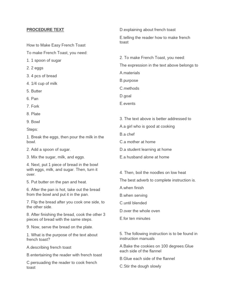 Soal Kls 8, Procedure Text Contoh | PDF | Cakes | French Fries