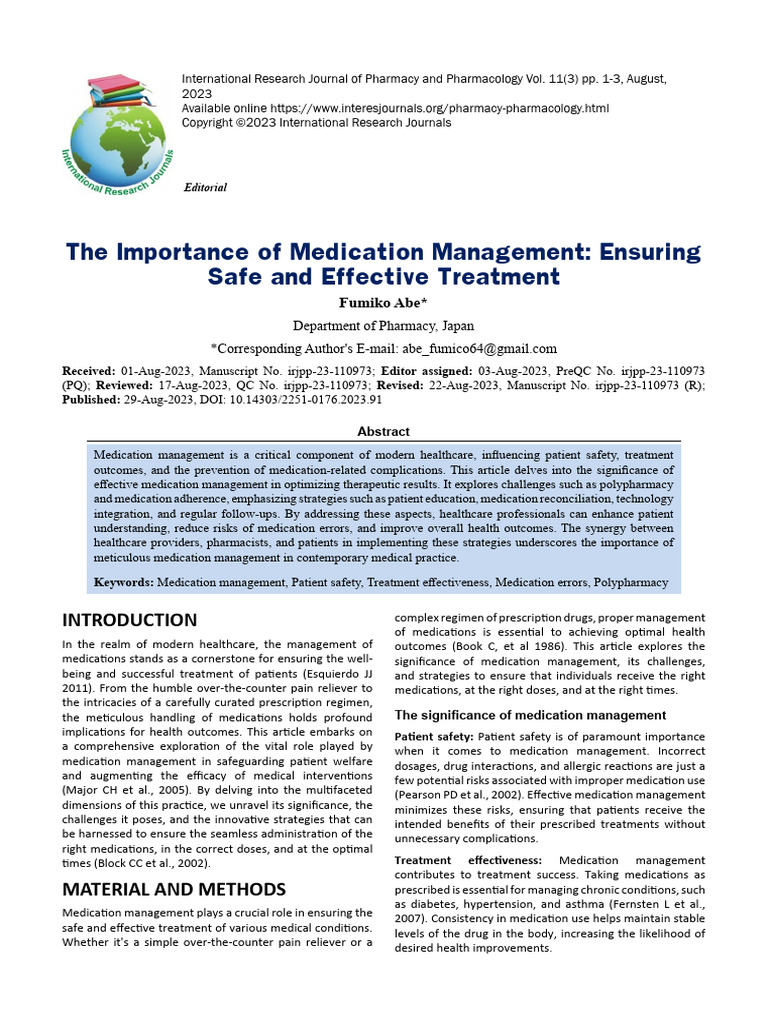Importance of Medication Management | PDF | Patient Safety | Pharmacy