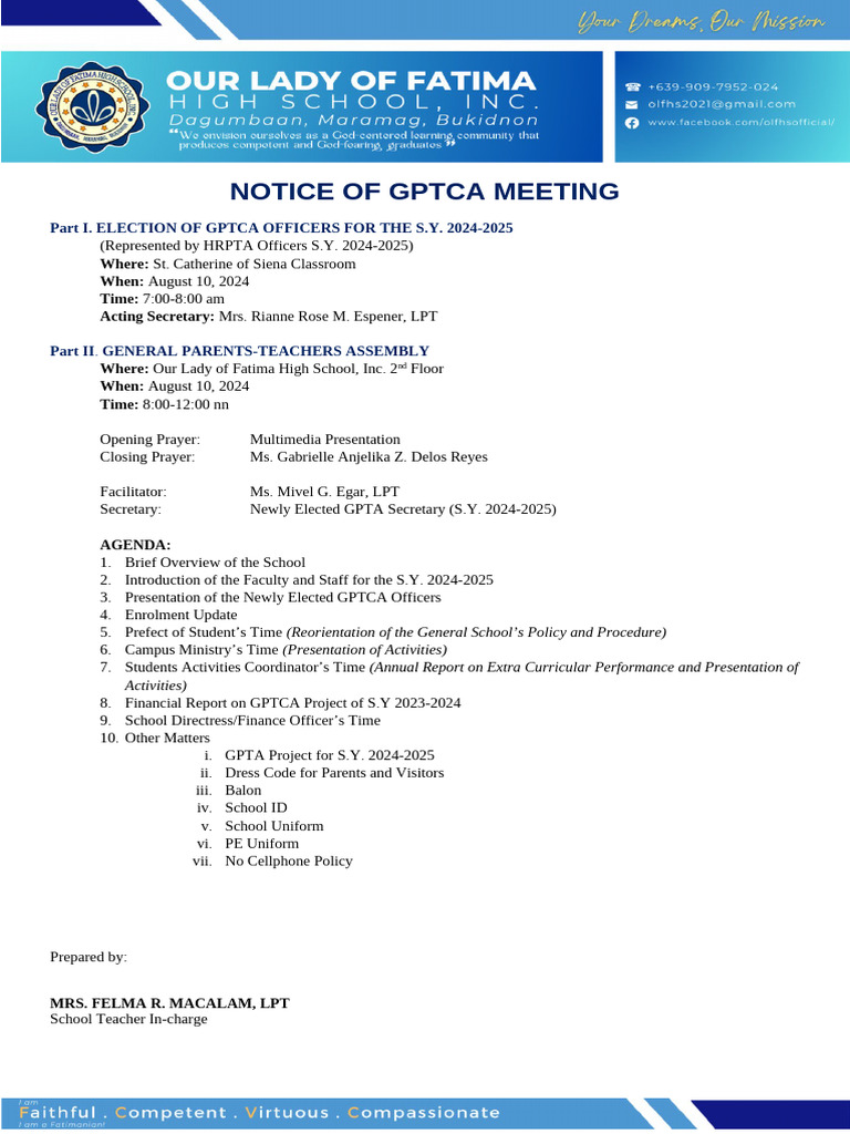 GPTA Notice of Meeting 2024 2025 - 1 | PDF