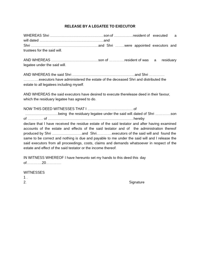 Release by A Legatee To Executor | PDF