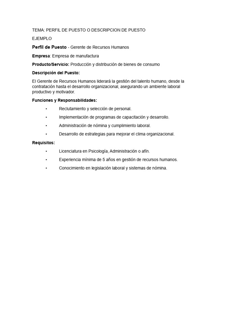 Ejemplo Perfil de Puesto | PDF