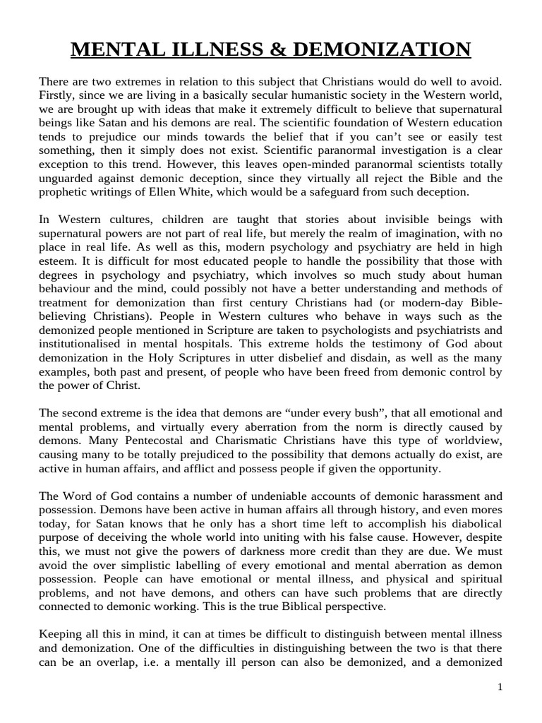 Mental Illness and Demonization | PDF | Deliverance Ministry | Demons