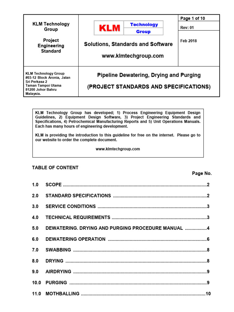 Pipeline Dewatering and Drying Standards | PDF | Specification ...