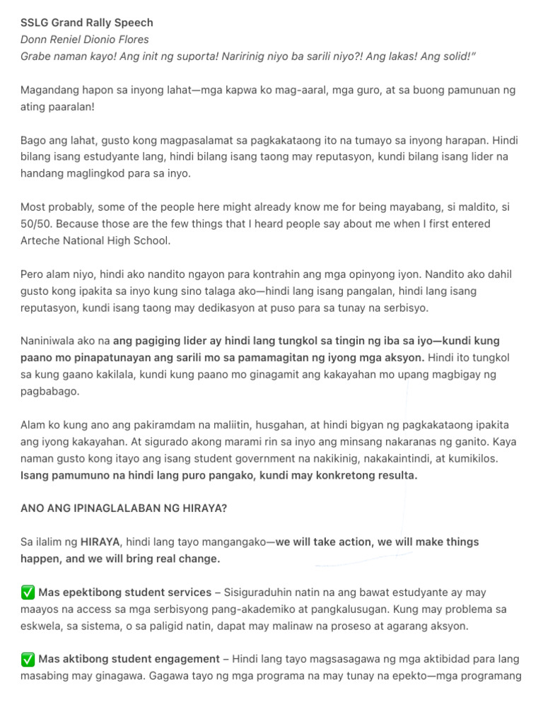 SSLG Grand Rally Speech | PDF