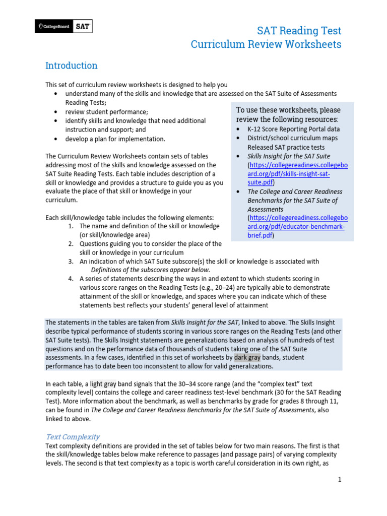 SAT-Reading-Test-Curriculum-Worksheet | PDF | Sat | Curriculum