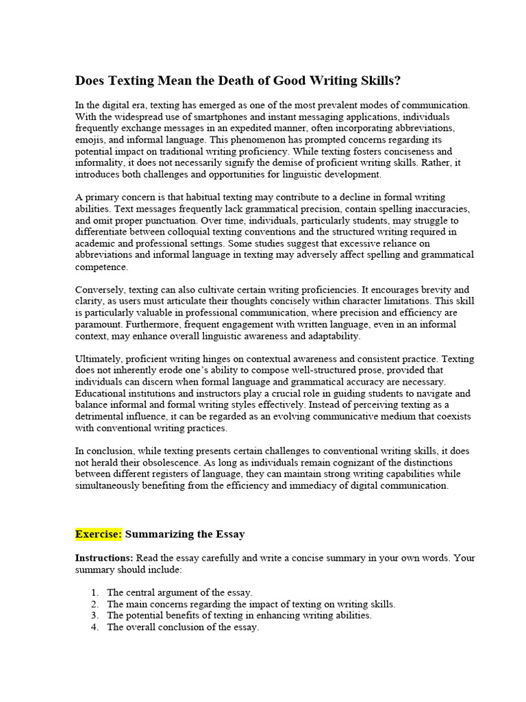 Texting's Impact on Writing Skills | PDF | Text Messaging | Communication