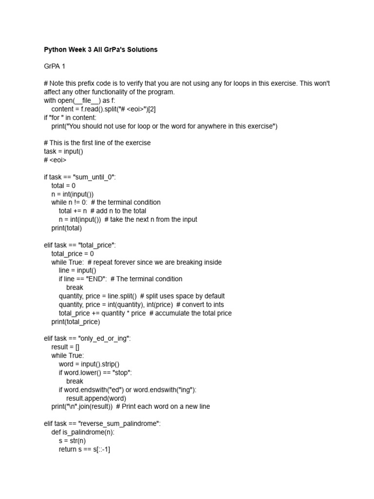 Python Week 3 All GrPa's Solutions | PDF | Control Flow | Software Engineering