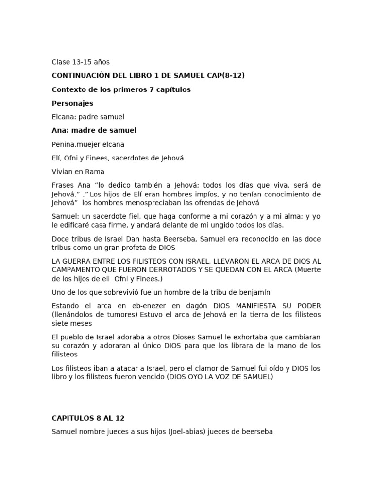 1 Samuel1 8 - 12 El Pueblo Pide Un Rey | PDF | Saulo | Liderazgo
