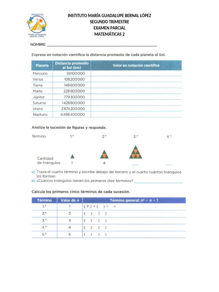 Examen Mat2 2 Trim | PDF