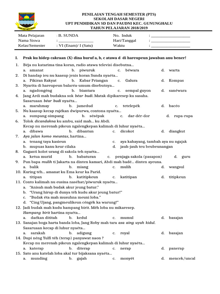Uts B.sunda Kelas Vi | PDF