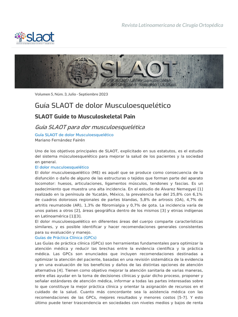 Guía SLAOT de dolor Musculoesquelético | PDF | Metaanálisis | Dolor