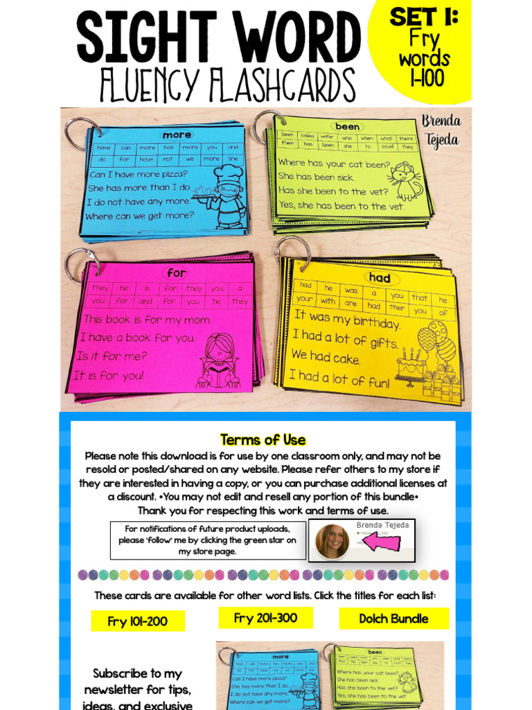 Sight Word Fluency Flashcards FRYWords 1100 Distance Learning | PDF