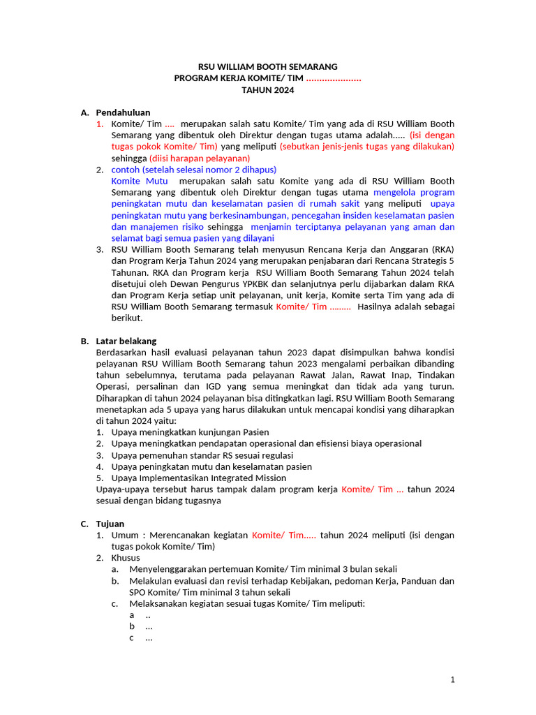 TEMPLATE 1b. PROGRAM KERJA TIM-KOM 2024 (28-11-2023) | PDF