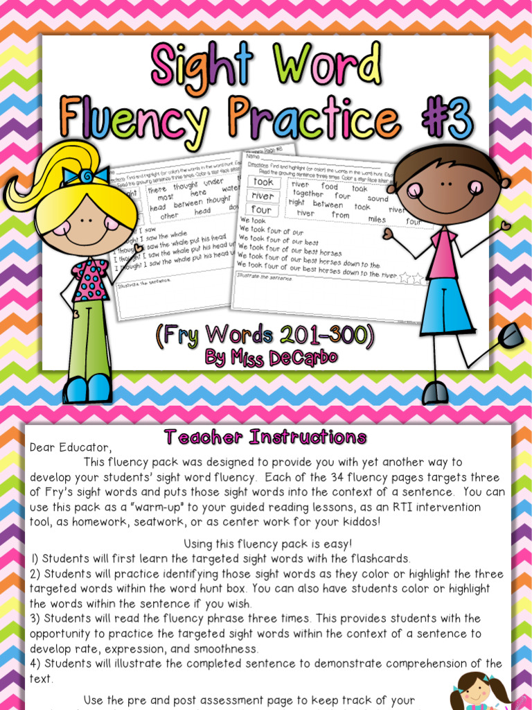 Sight Word Fluency Practice Pack 3 by Miss DeCarbo | PDF | Fluency