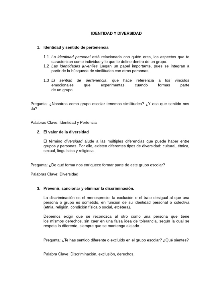 IDENTIDAD Y DIVERSIDAD | PDF