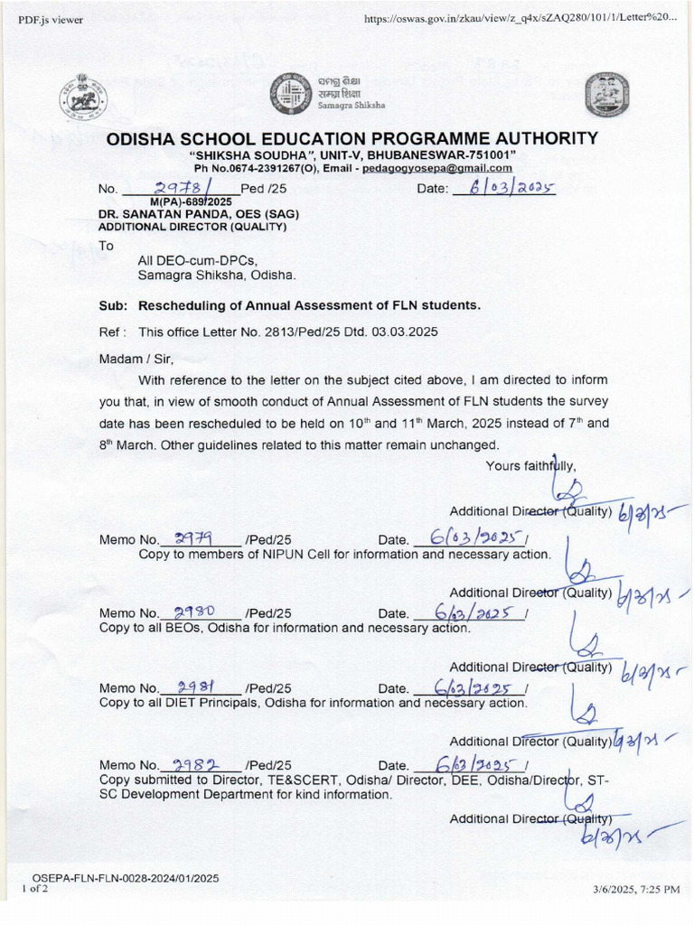 Rescheduling of Annual Assessment of FLN Students-1 | PDF