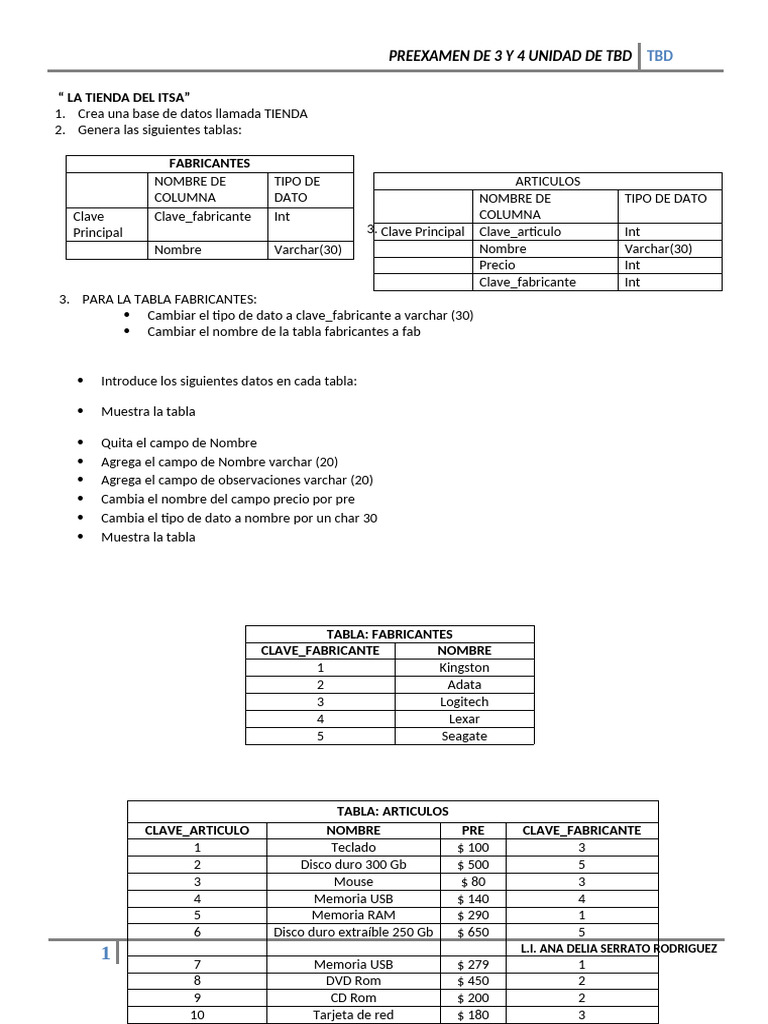 BD Ejercicio Preexamen | PDF | Datos de computadora | Informática