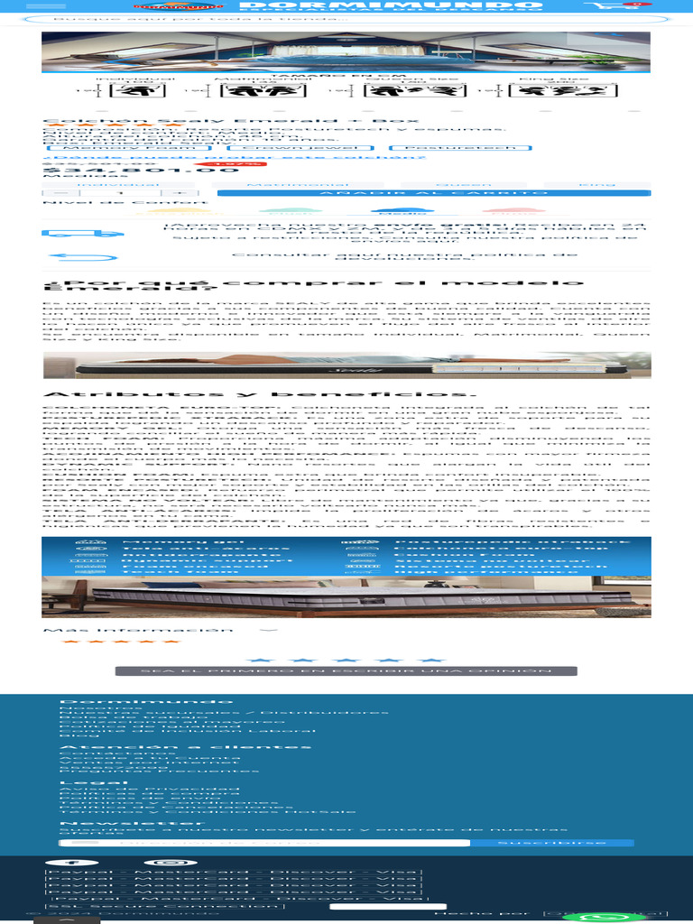 Colchon Sealy Emerald Posturetech, Xtraback, Confort, Firmeza, Dormimundo, Memory Gel + Box ...