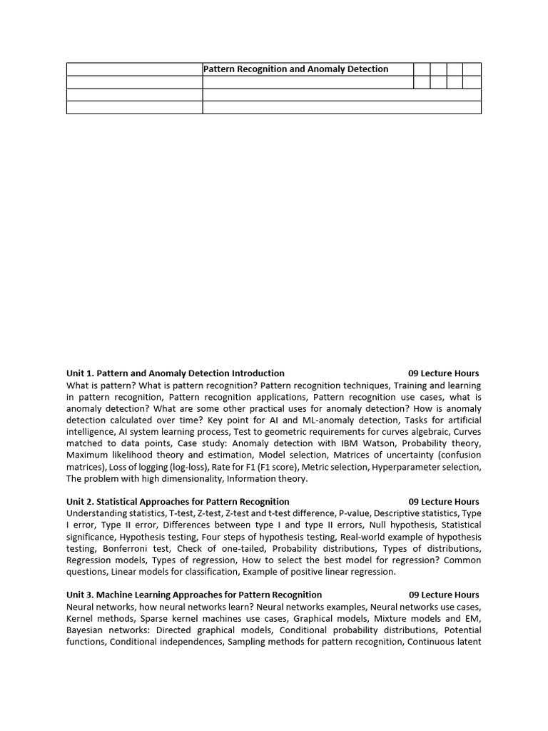 Pattern Recognition and Anomaly Detection | PDF | Pattern Recognition | Statistics