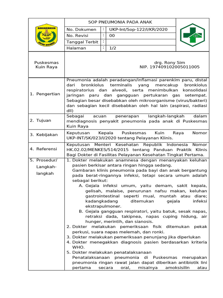 Sop Pneumonia Pada Anak | PDF